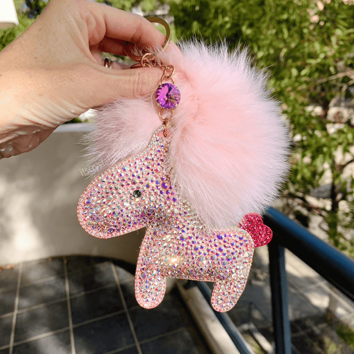 Leather Pony Crystal Bag charm Keychain - Crystal AB * – It's ...