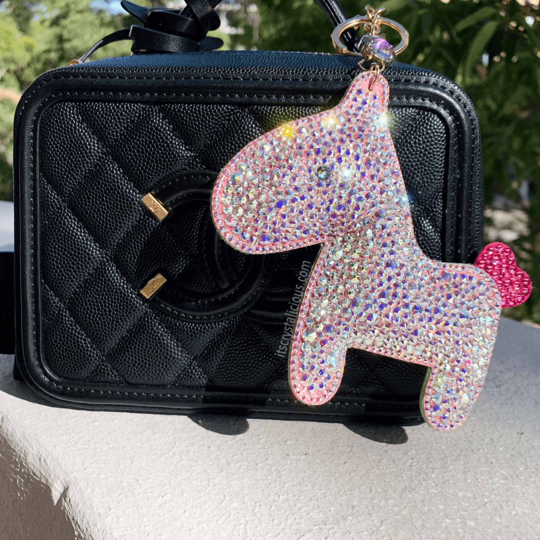 Leather Pony Crystal Bag charm Keychain - Crystal AB * – It's ...