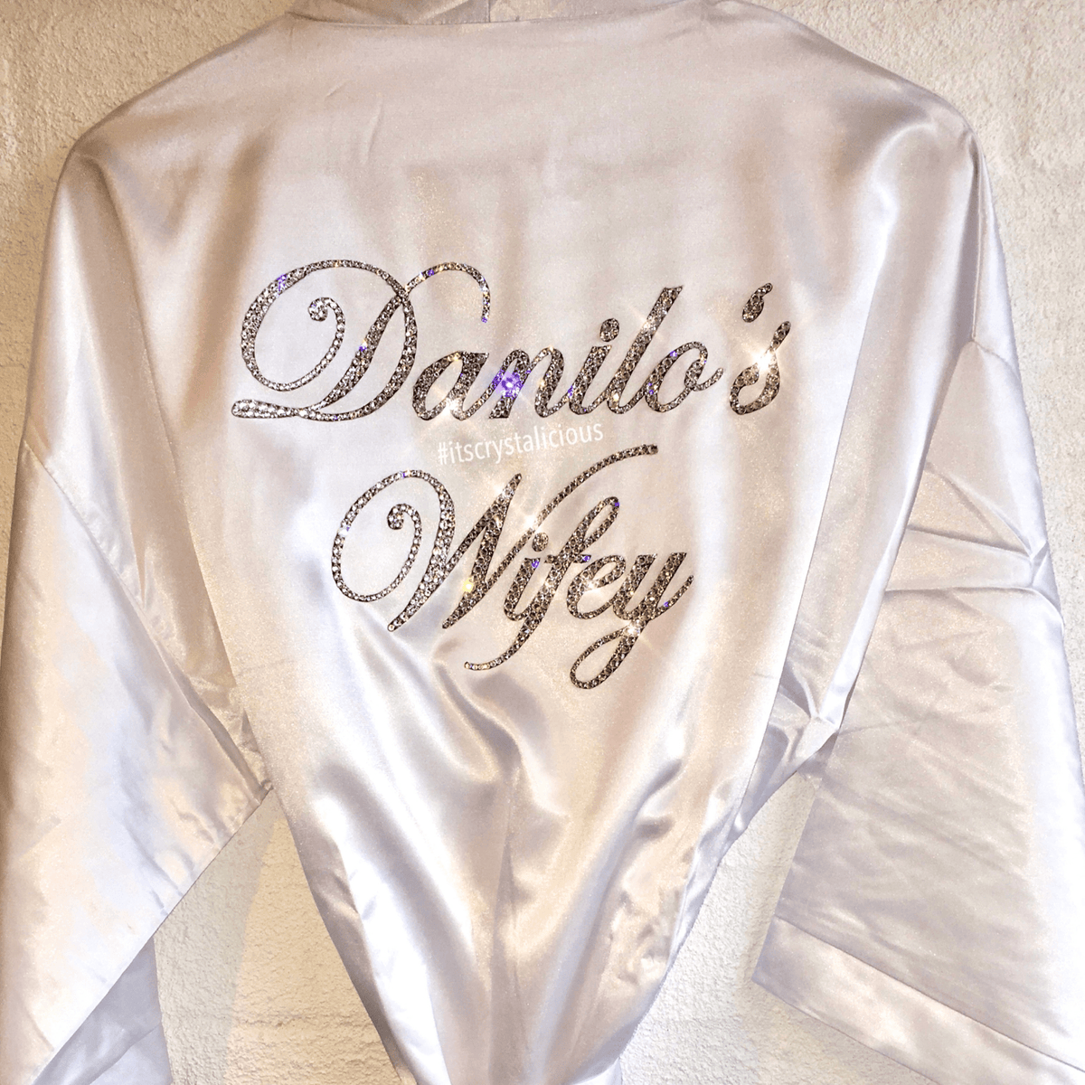 Custom Wifey Personalised crystal Satin Bridal robe *– It's Crystalicious®